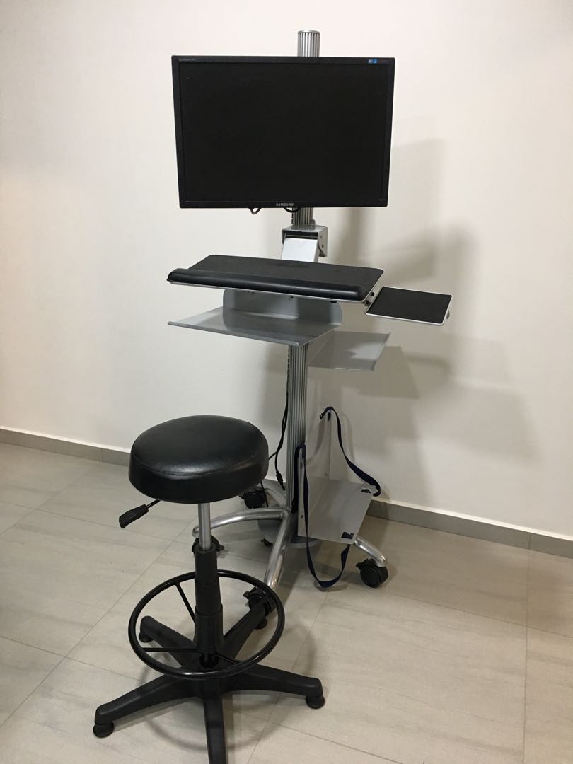 Standing computer table with stool & monitor., Furniture & Home Living ...