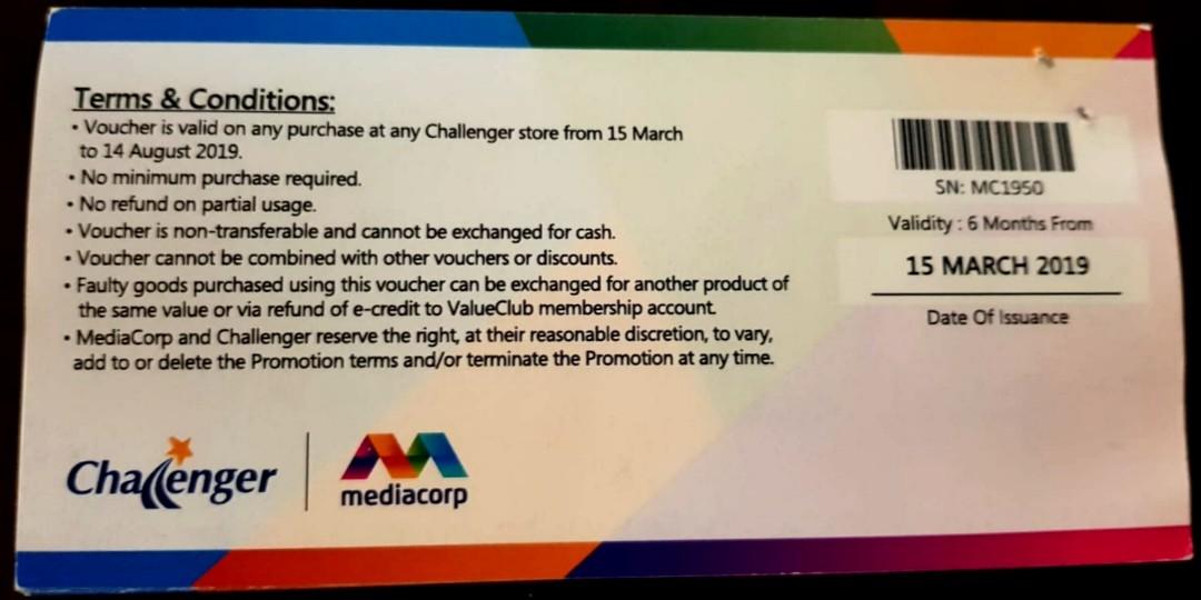Challenger Voucher, Tickets & Vouchers, Vouchers on Carousell