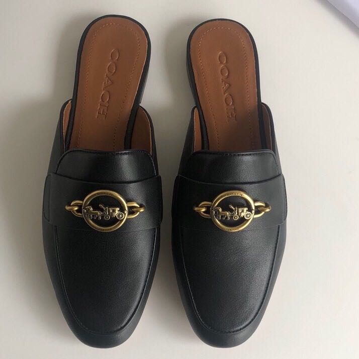 Coach slip sandal full leather original, Fesyen Wanita, Sepatu di Carousell