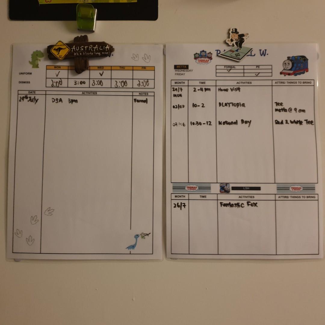 Customised Kids Time Table/ Routine Chart, Hobbies & Toys, Stationery ...