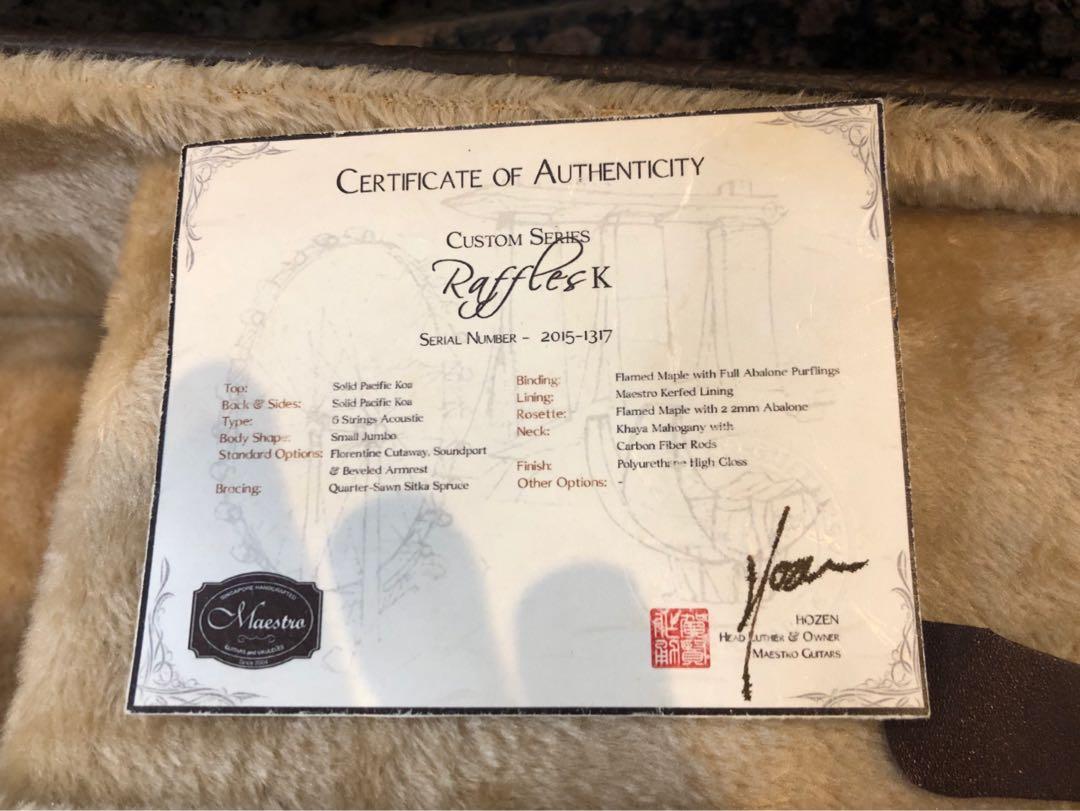 Maestro Custom Series Raffles K Acoustic Guitar, Hobbies & Toys, Music ...
