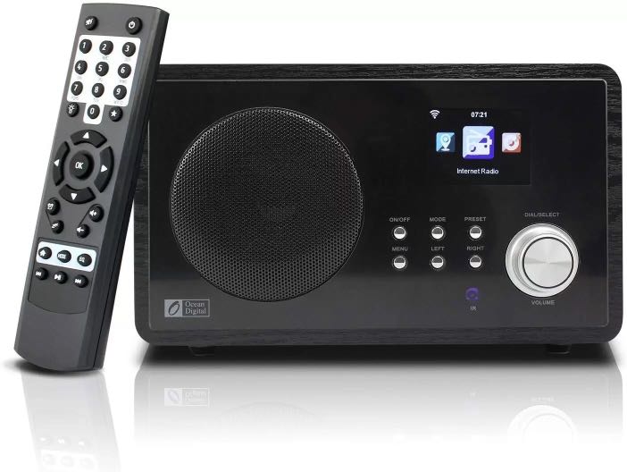 Ocean Digital Wi-Fi Internet Radio WR60 WLAN Wireless Wooden Desktop Alarm Clock Color Display ...