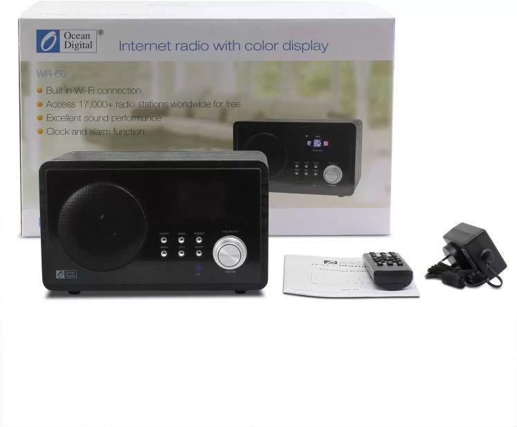 Ocean Digital Wi-Fi Internet Radio WR60 WLAN Wireless Wooden Desktop Alarm Clock Color Display ...