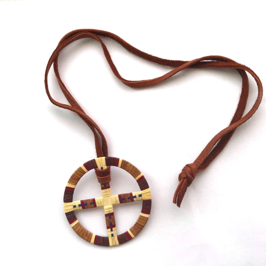 Brown Porcupine Quilled Native American Medicine Wheel Pendant, Hobbies ...