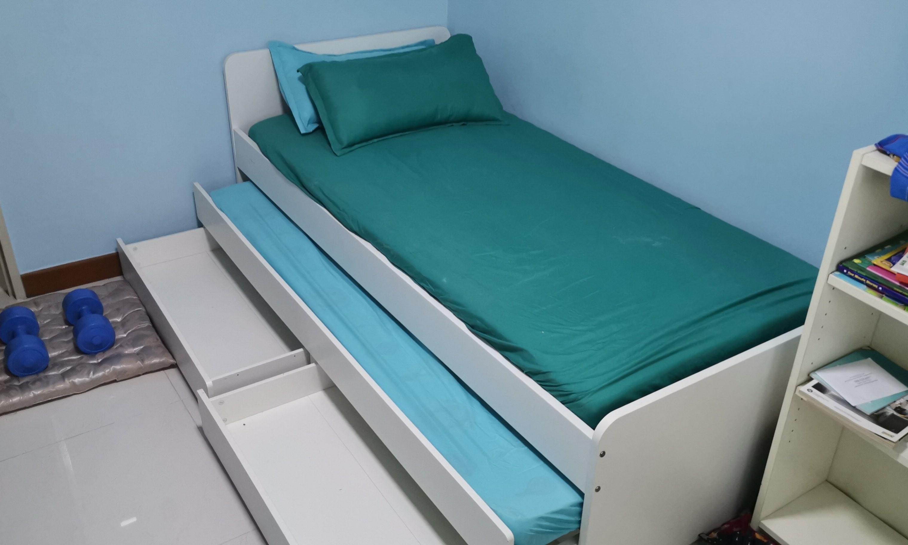 DOUBLE SINGLE BED W COMPARTMENTS, Furniture & Home Living, Furniture ...