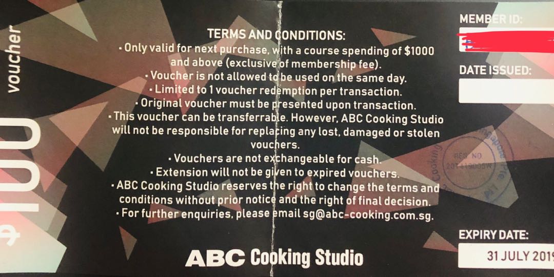 Free $100 ABC Cooking Studio voucher, Everything Else on Carousell