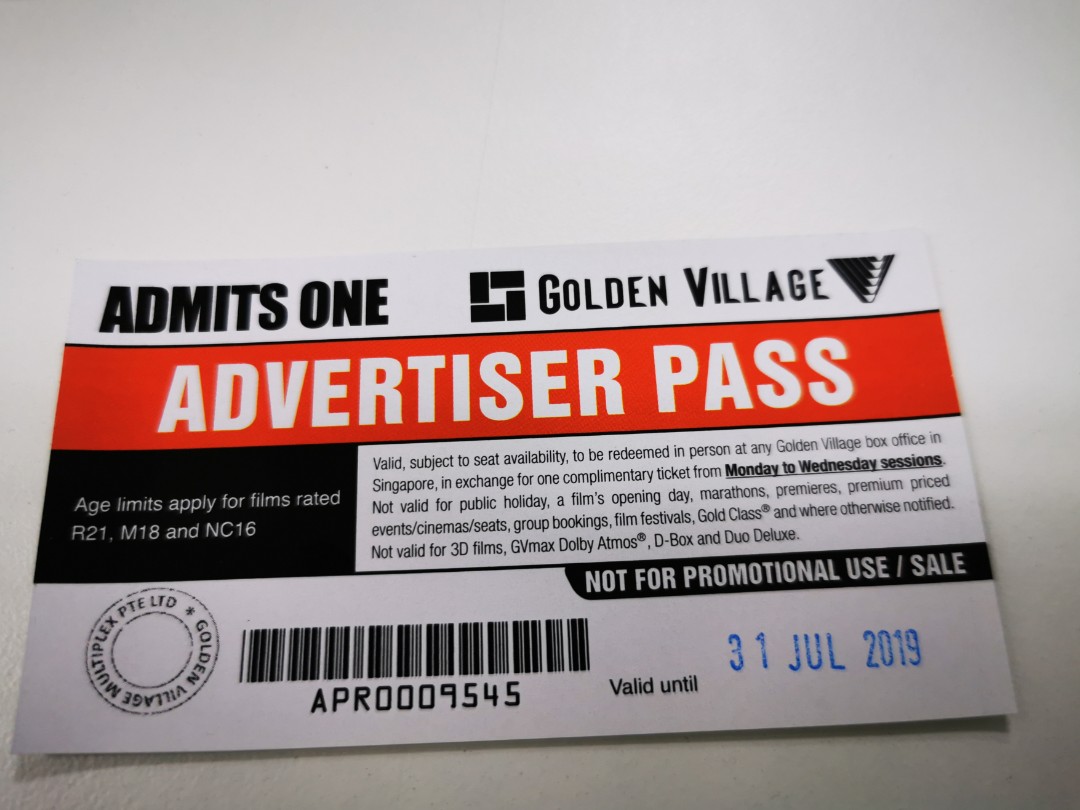 Golden Village Advertiser Pass, Tickets & Vouchers, Vouchers on Carousell