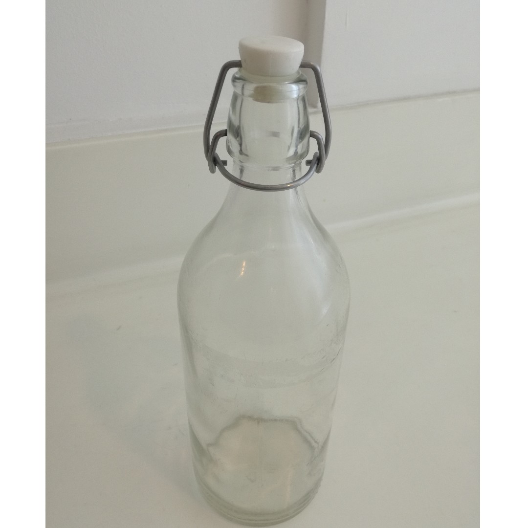 IKEA KORKEN Bottle with stopper, clear glass, 1 l, Furniture & Home ...