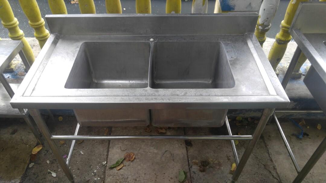 Pure stainless prep. table and dual sink table., Furniture & Home ...