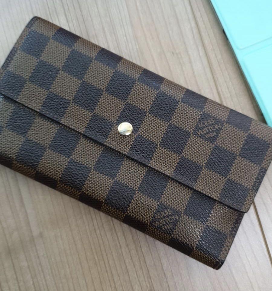 Authentic Louis Vuitton Brown Checkered Long Wallet, Women's Fashion ...