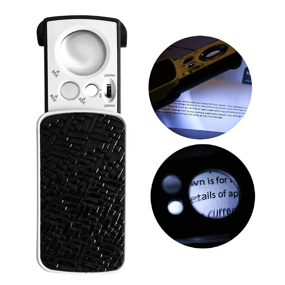 Kurtzy LED Lighted Slide Out Pocket Magnifying Glass by 30 X 60X 90X ...