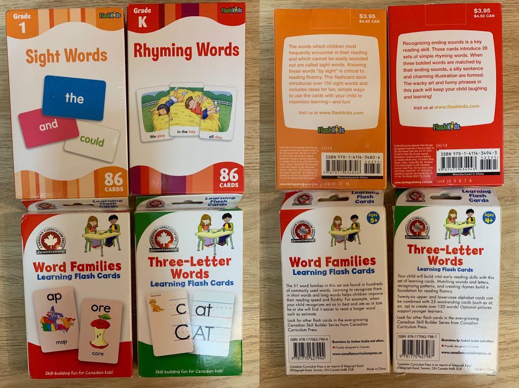 Sight words, Rhyming Words, Phonics 字咭 4盒 $120, 興趣及遊戲, 書本 & 文具, 小說 ...