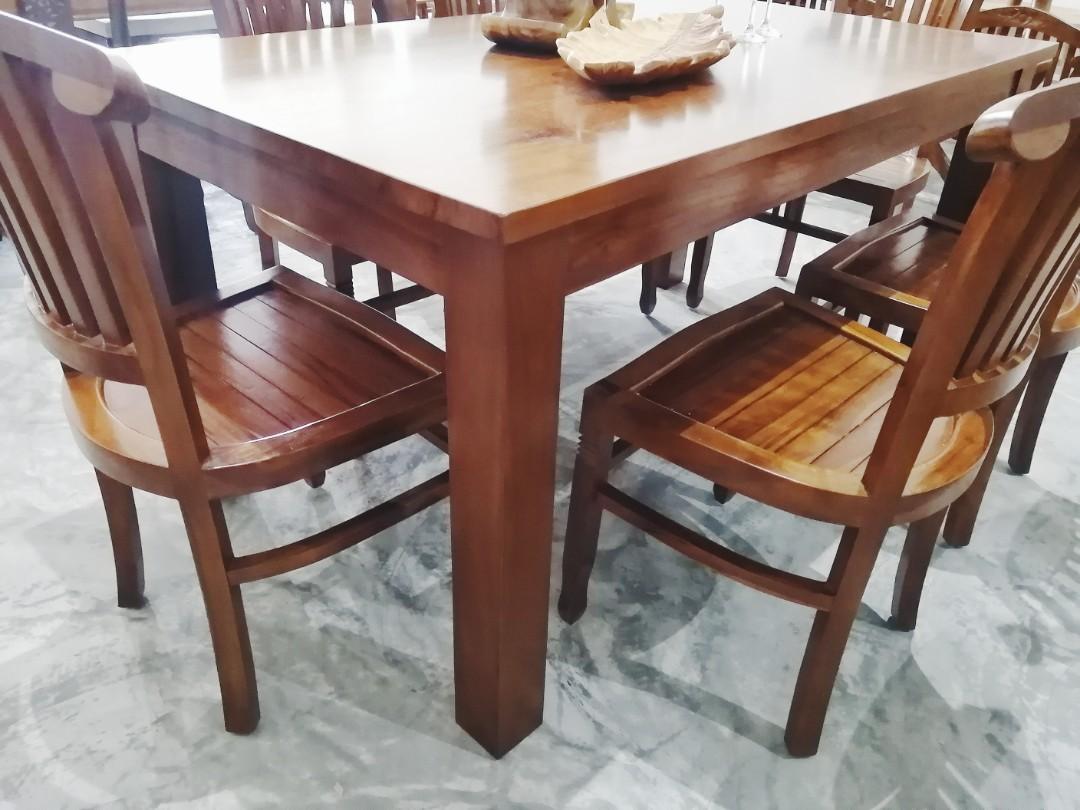 Solid Teak Wood Solid Teak Dining Table Set with 6 chairs, Furniture & Home Living, Furniture ...