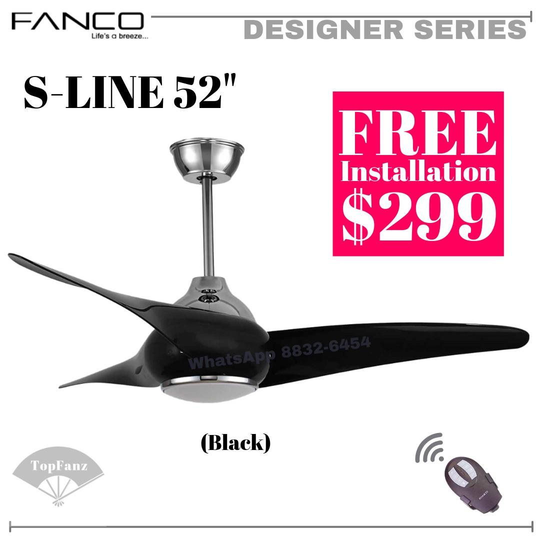 Fanco Designer Series Ceiling Fan S-Line in 52", Furniture & Home ...