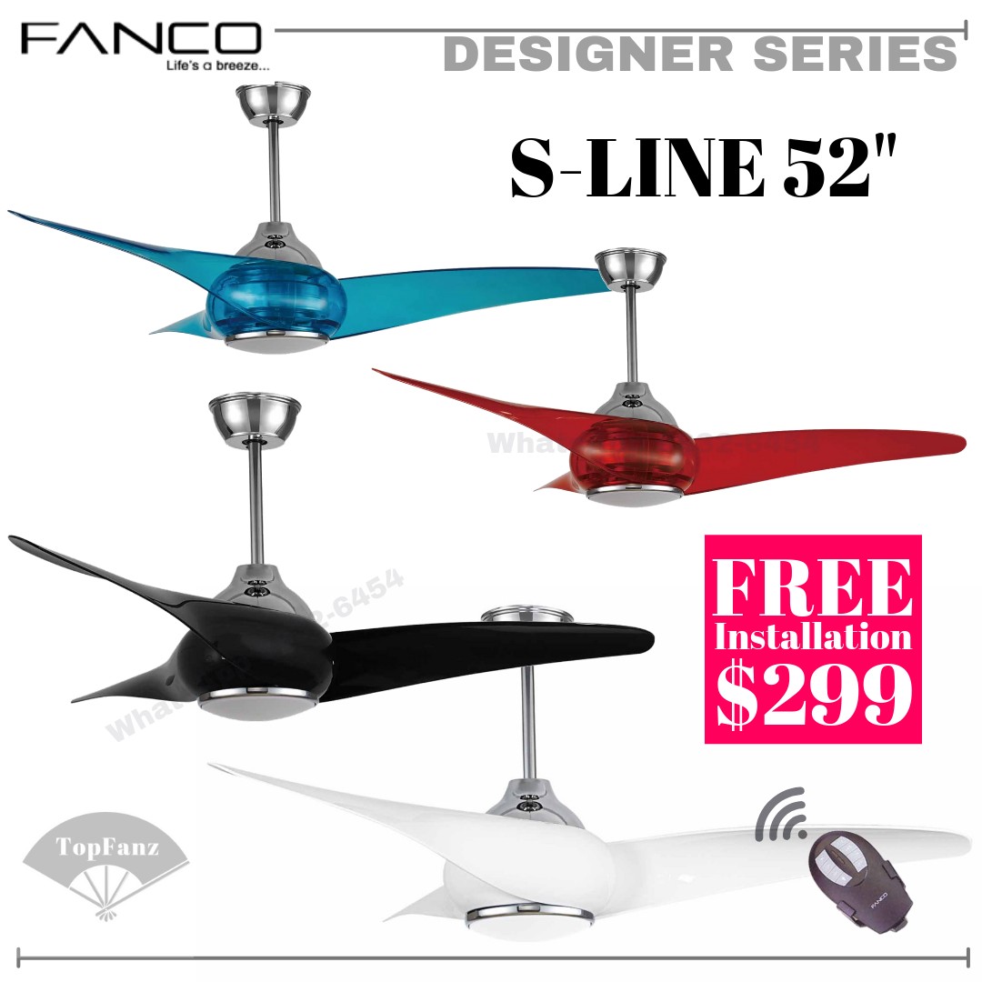 Fanco Designer Series Ceiling Fan S-Line in 52", Furniture & Home ...