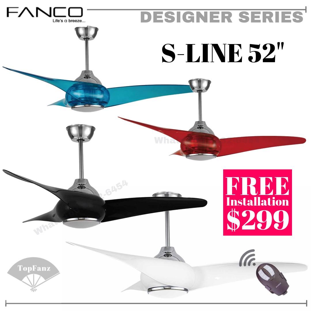 Fanco Designer Series Ceiling Fan S-Line in 52", Furniture & Home ...