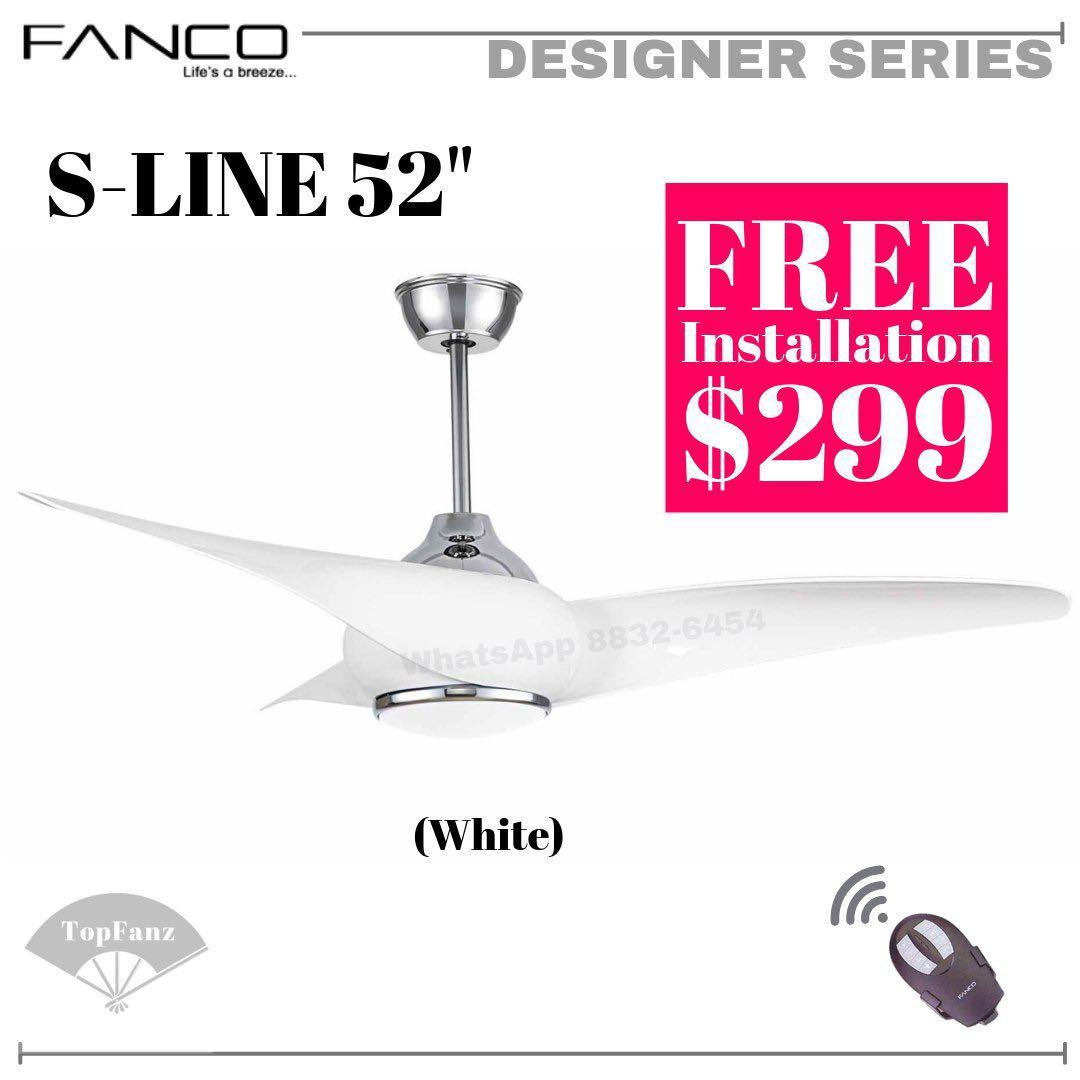 Fanco Designer Series Ceiling Fan S-Line in 52", Furniture & Home ...