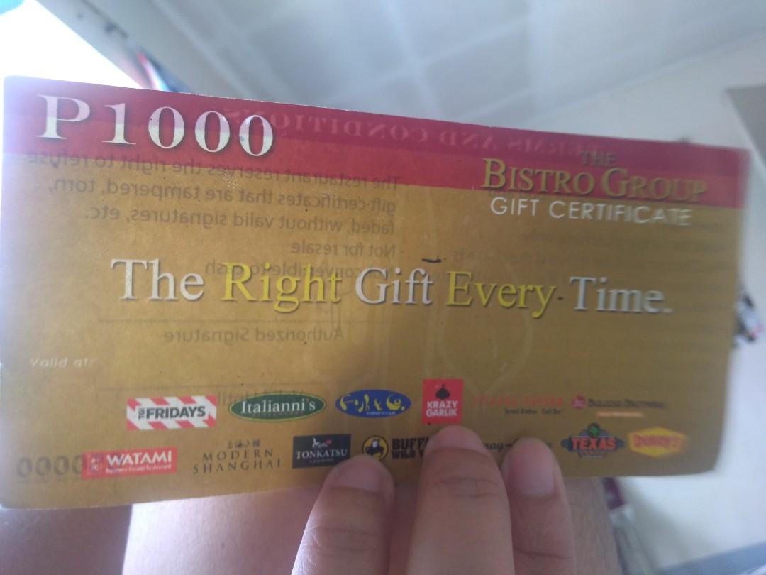 Gift certificate - Mango/the bistro group, Tickets & Vouchers, Store ...