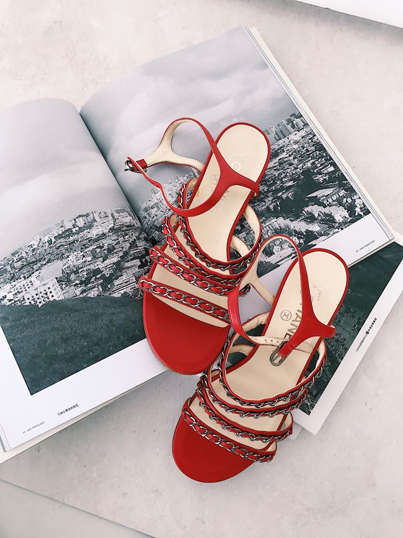 Chanel red chain sandals, Women's Fashion, Footwear, Flats on Carousell