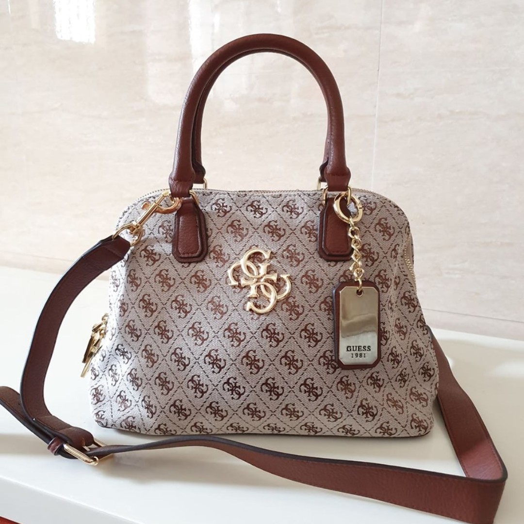 Guess G Logo Dome Satchel Bag with Tag - Brown, Women's Fashion, Bags ...