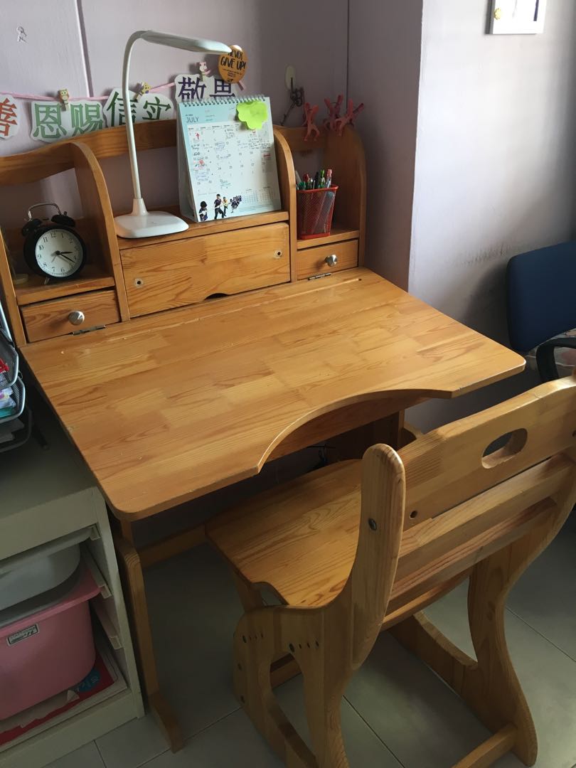 Solid wood study table +chair, Furniture & Home Living, Furniture ...