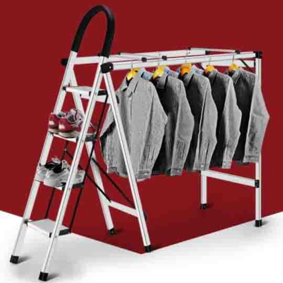 Four Step Aluminum Step Ladder with Clothes Rack, 150kgs Load Capacity ...