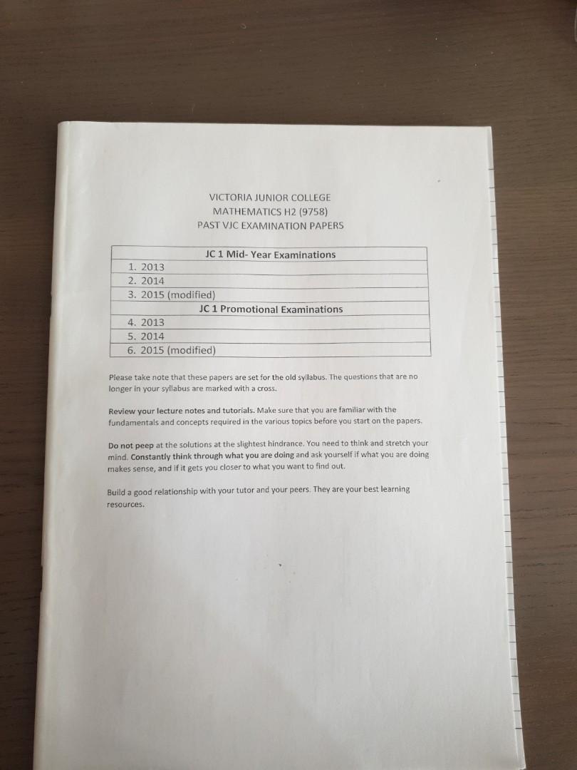 VJC H2 Math JC1 Past Exam Papers, Hobbies & Toys, Books & Magazines ...