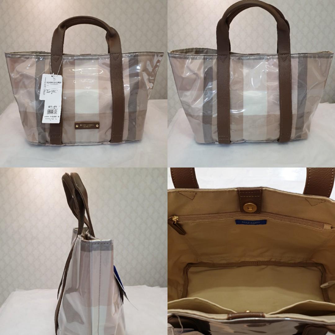 BLUE LABEL Crestbridge Japan Pink Check Waterproof Tote Bag, Women's ...