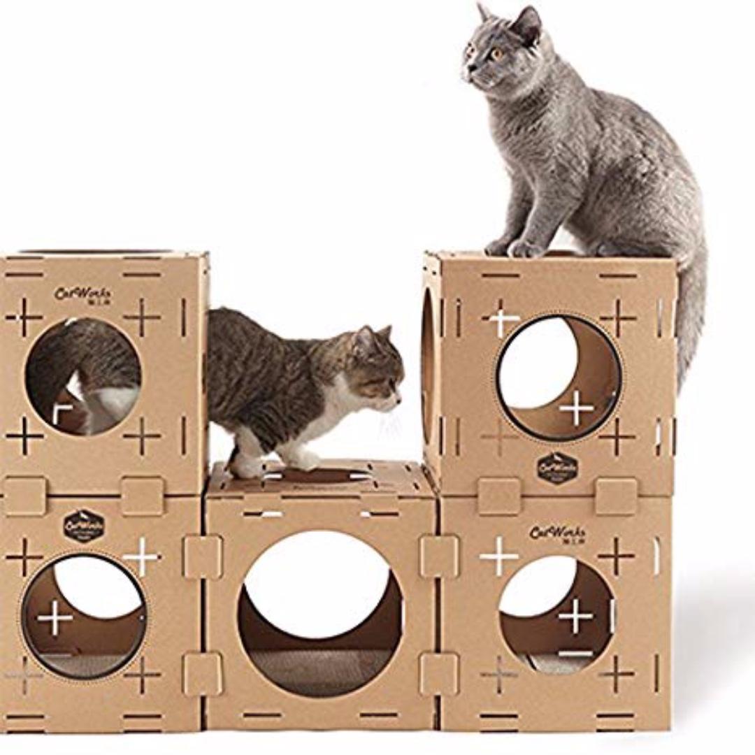 Catworks Cardboard Cat Play Tree House Cubes Condos Tunnel, Pet ...