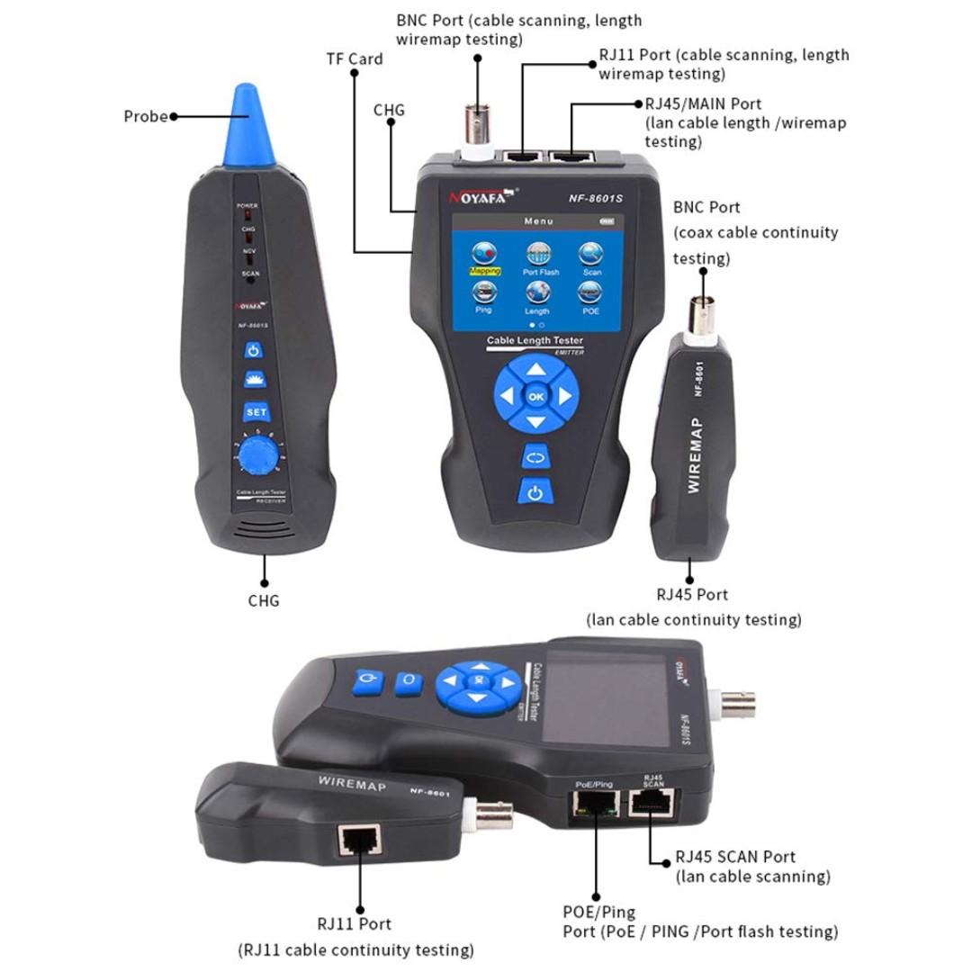 Noyafa NF-8601S TDR Multi-functional LCD Network Cable Tester Tracker ...