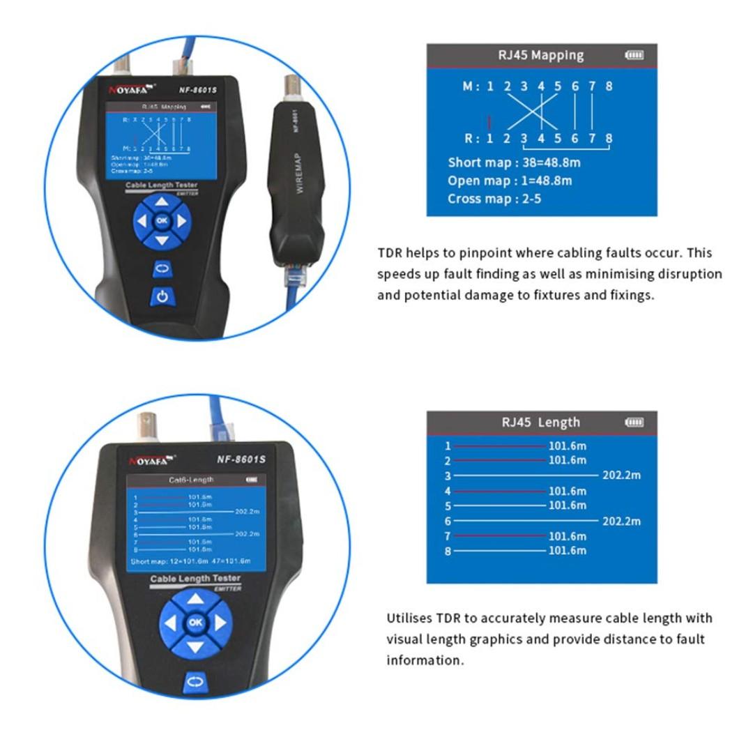Noyafa NF-8601S TDR Multi-functional LCD Network Cable Tester Tracker ...