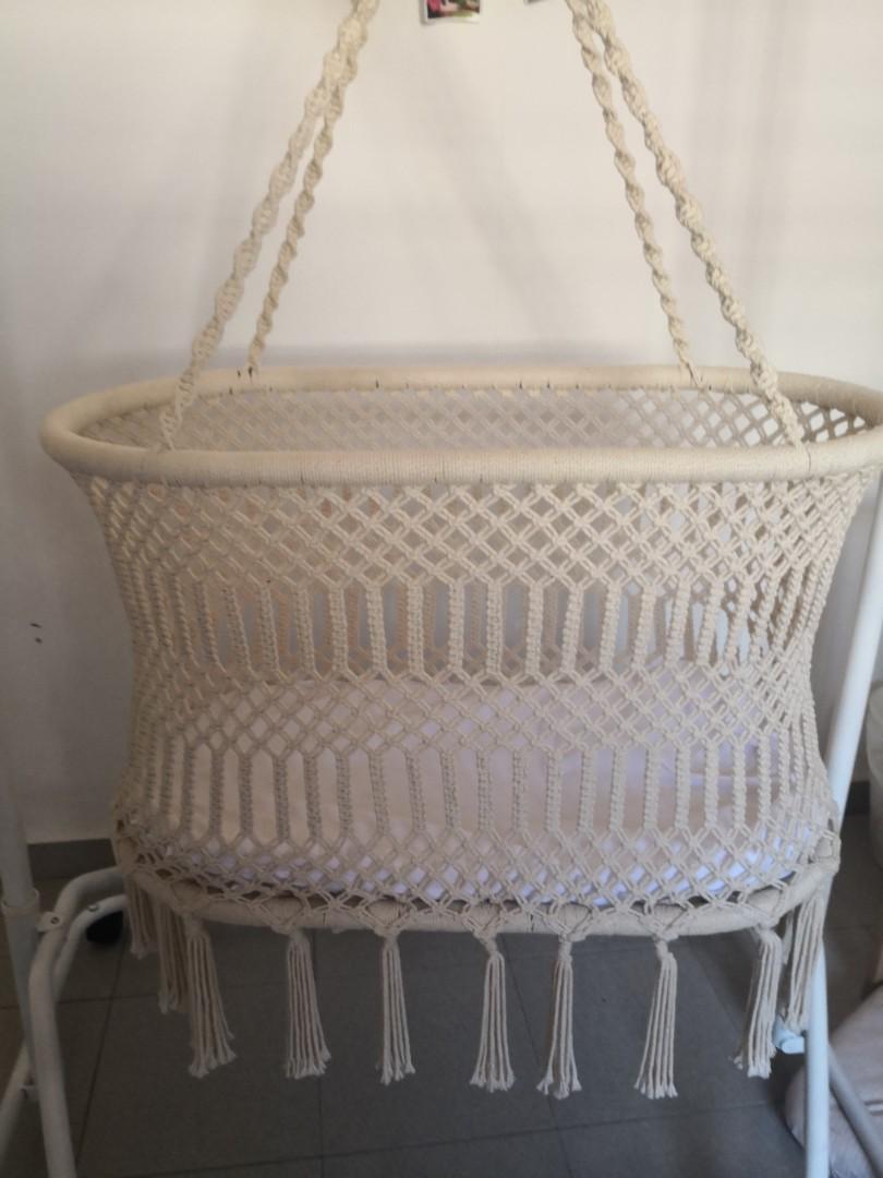 Beautiful macrame baby bassinet and stand, Babies & Kids, Baby Nursery ...