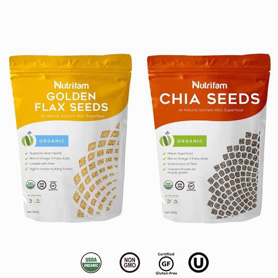 Nutrifam chia seeds and flax seeds (pair), Health & Nutrition, Health ...