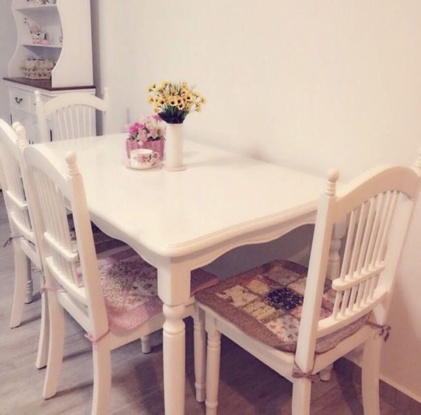 Preorder - 4 seater country style white dining table With 4 chairs ...