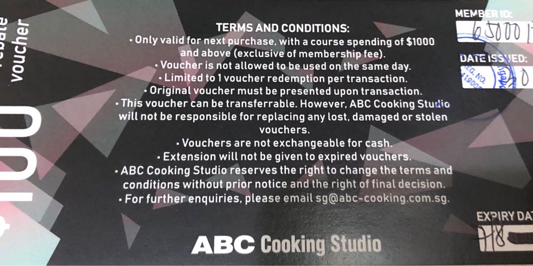 ABC COOKING STUDIO $100 Voucher, Food & Drinks, Local Eats on Carousell