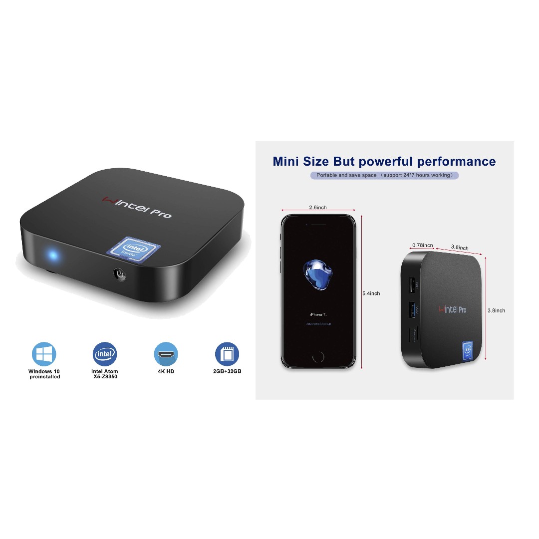 Fanless Mini PC,Intel x5-Z8350 HD Graphics Mini Desktop Computer ...