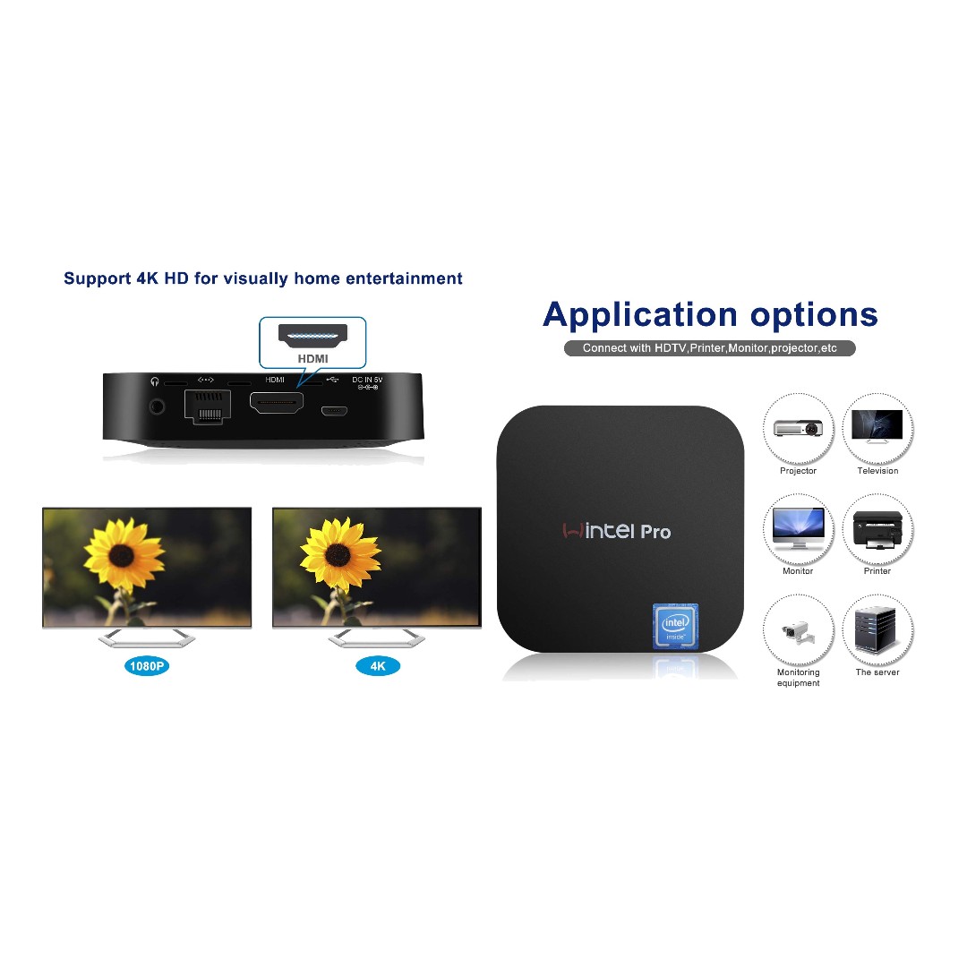 Fanless Mini PC,Intel x5-Z8350 HD Graphics Mini Desktop Computer ...