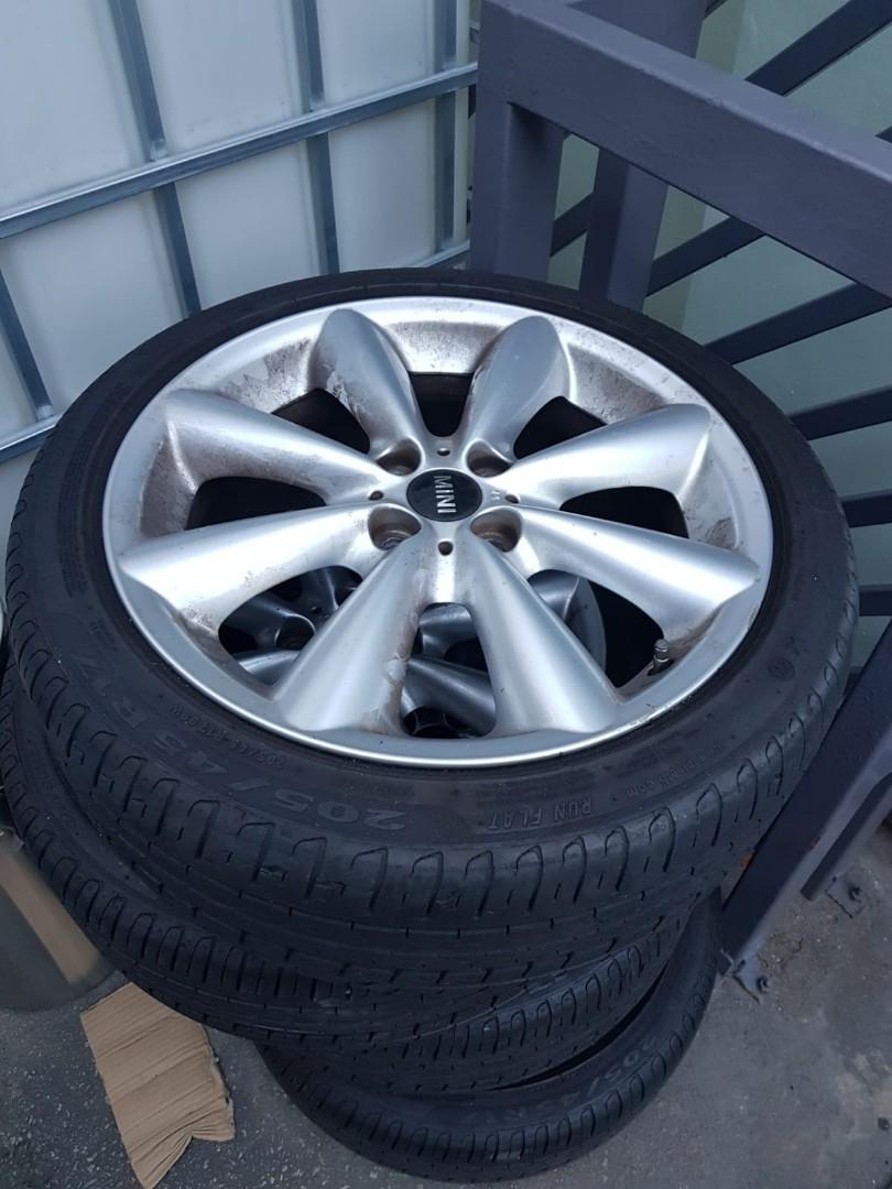MINI Cooper S R56 stock 17" rims with old tyres, Car Accessories, Tyres ...
