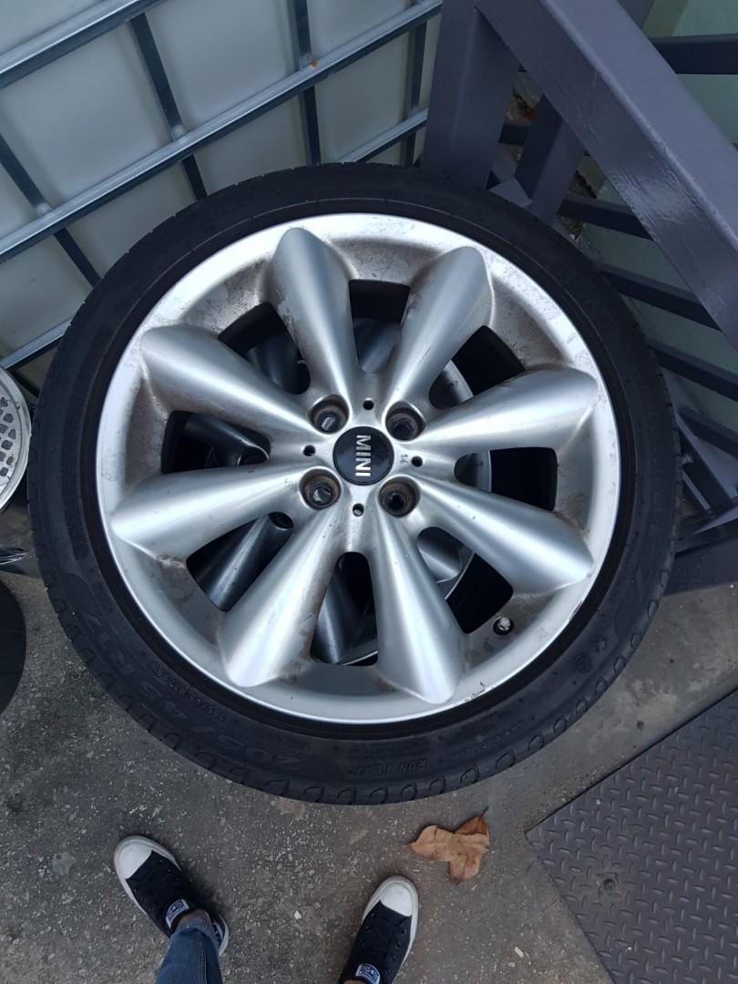 MINI Cooper S R56 stock 17" rims with old tyres, Car Accessories, Tyres ...