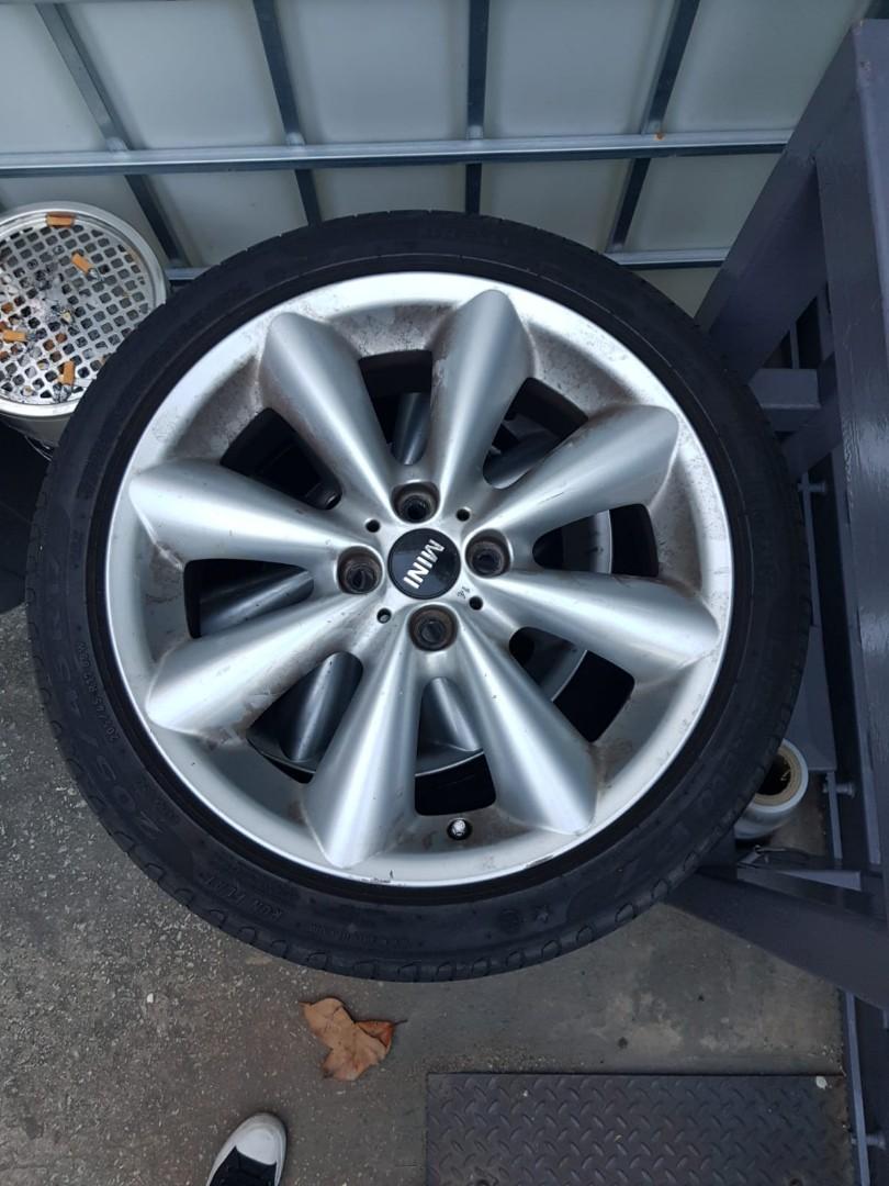 MINI Cooper S R56 stock 17" rims with old tyres, Car Accessories, Tyres ...