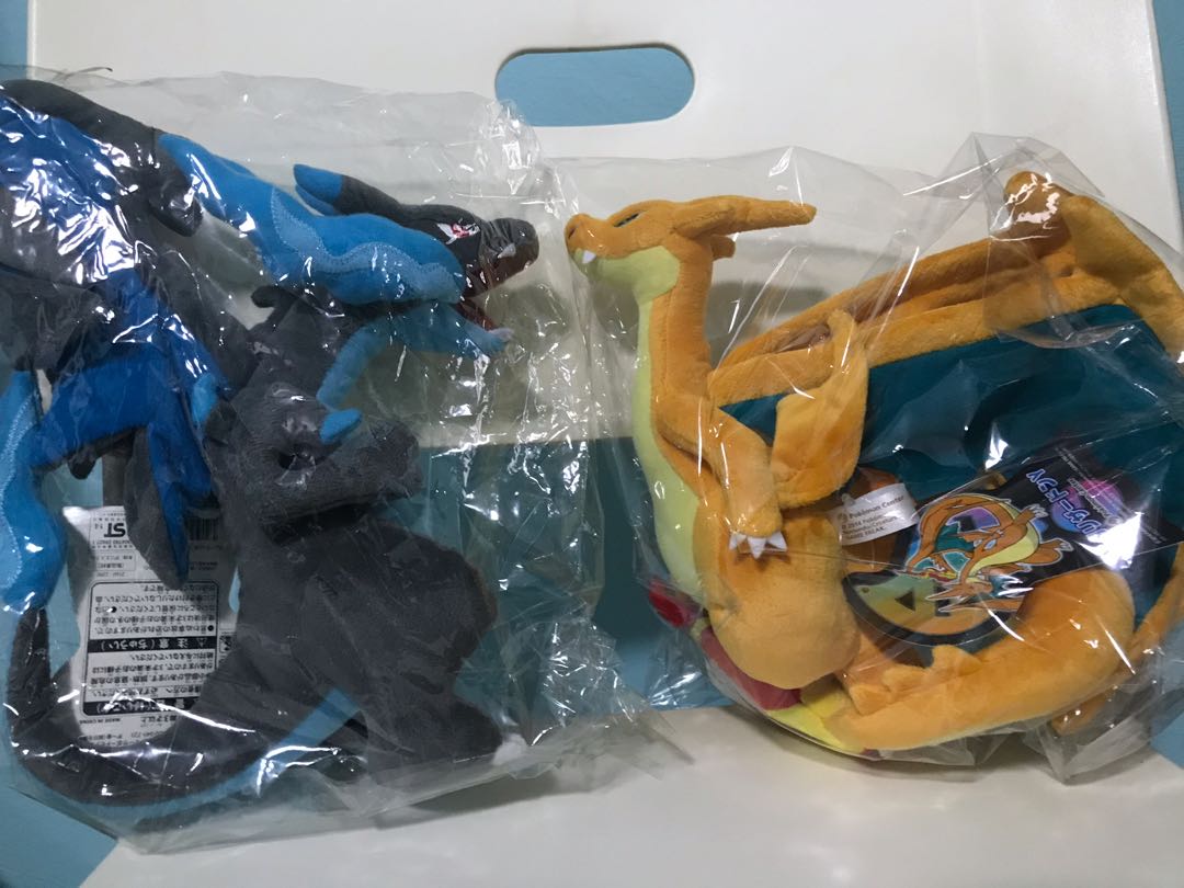 Pokemon center mega Charizard X and mega Charizard Y plush, Hobbies ...