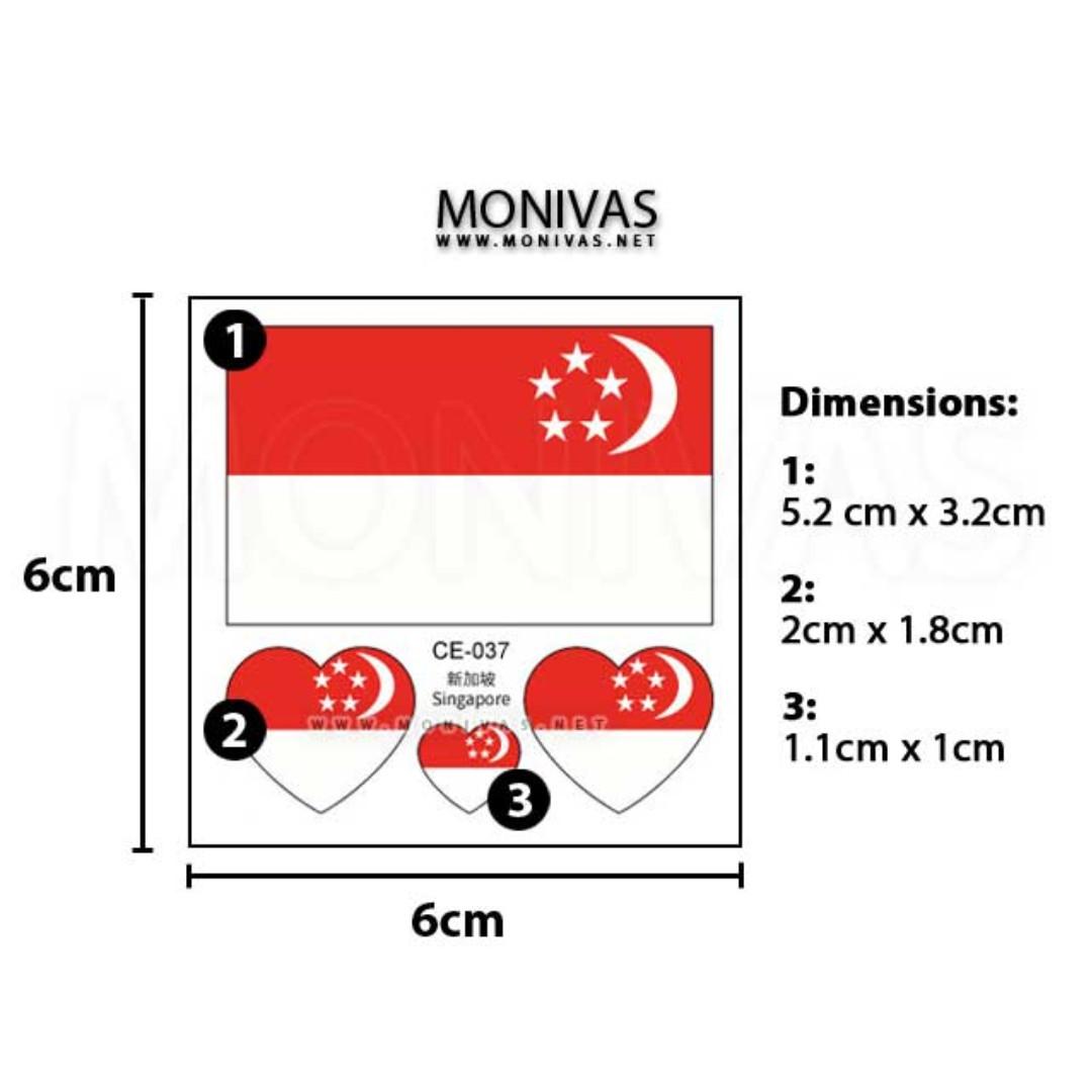 (4 Sheets) Singapore Flag Temporary Tattoo Stickers NDP National Day ...