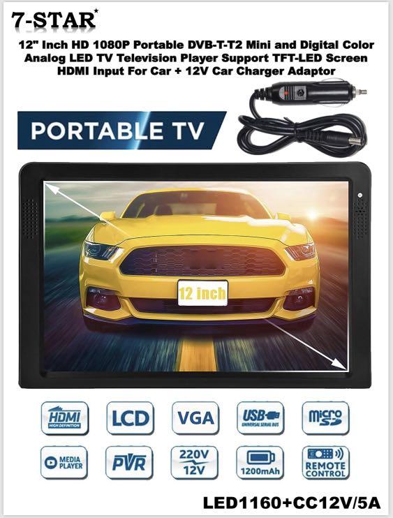 7-STAR* 12” Portable Digital TV with 12V Car Charger [Features:Built in ...