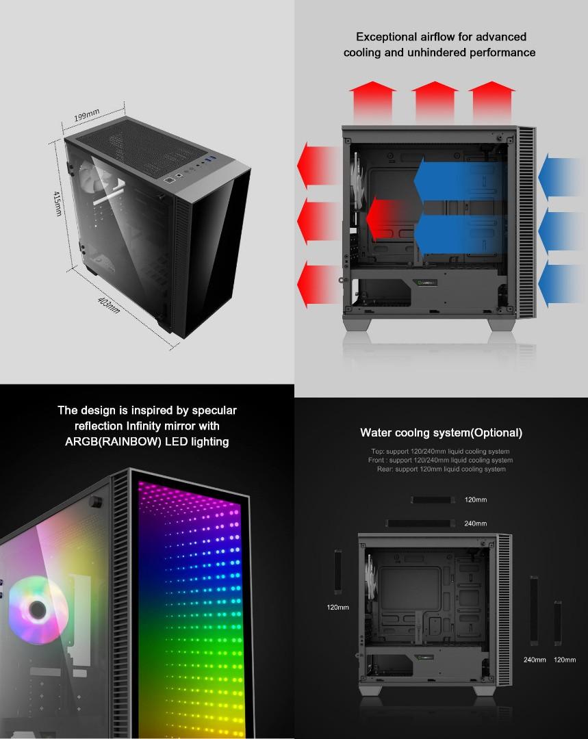 GAMEMAX MINI ABYSS H608 MATX CHASSIS CASING CASE INFINITY MIRROR COMPONENT, Computers & Tech ...