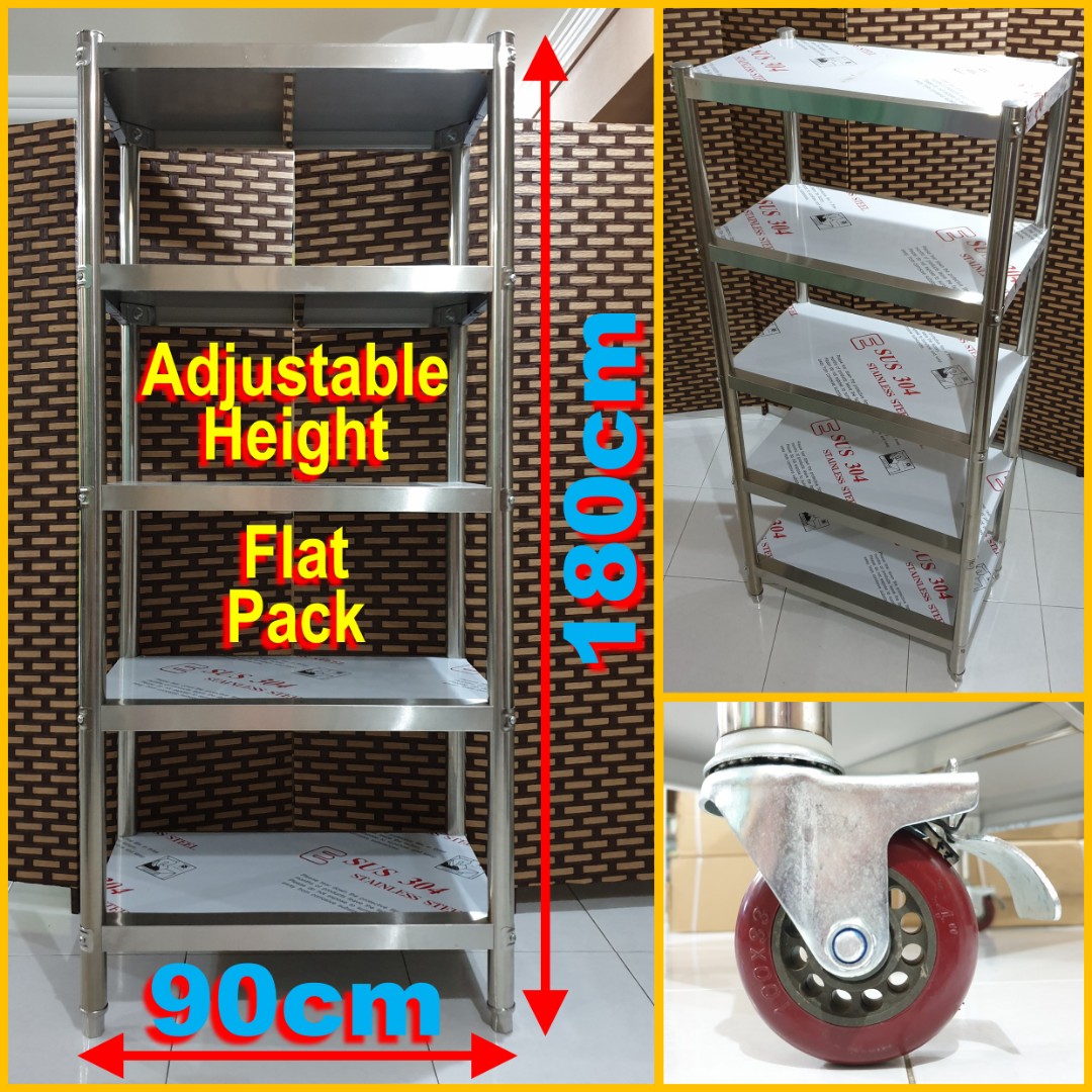 Stainless Steel Shelf Shelves Rack with Optional Wheels, Furniture ...