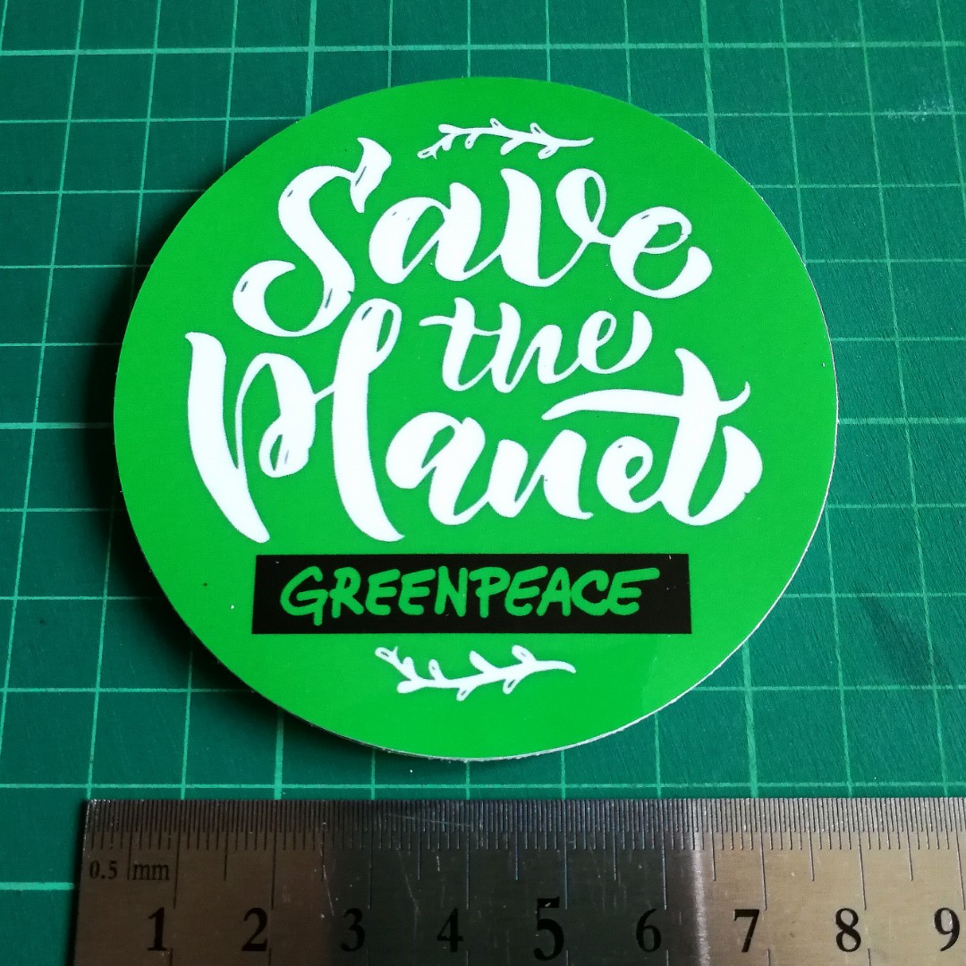 Waterproof Vinyl Stickers - Save the Planet. GREENPEACE. 80mm diameter ...