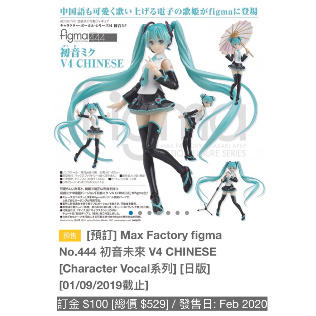 [預訂] Max Factory figma No.444 初音未來 V4 CHINESE [Character Vocal系列] [日版 ...