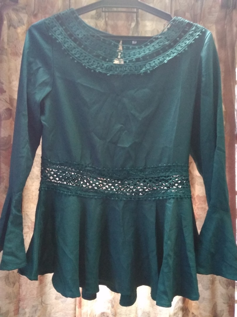 Emerald Green blouse, Women's Fashion, Tops, Blouses on Carousell