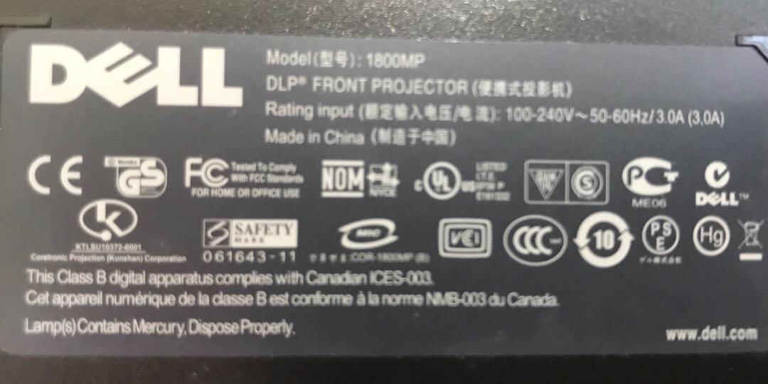Dell 1800MP DLP Front Projector, TV & Home Appliances, TV ...