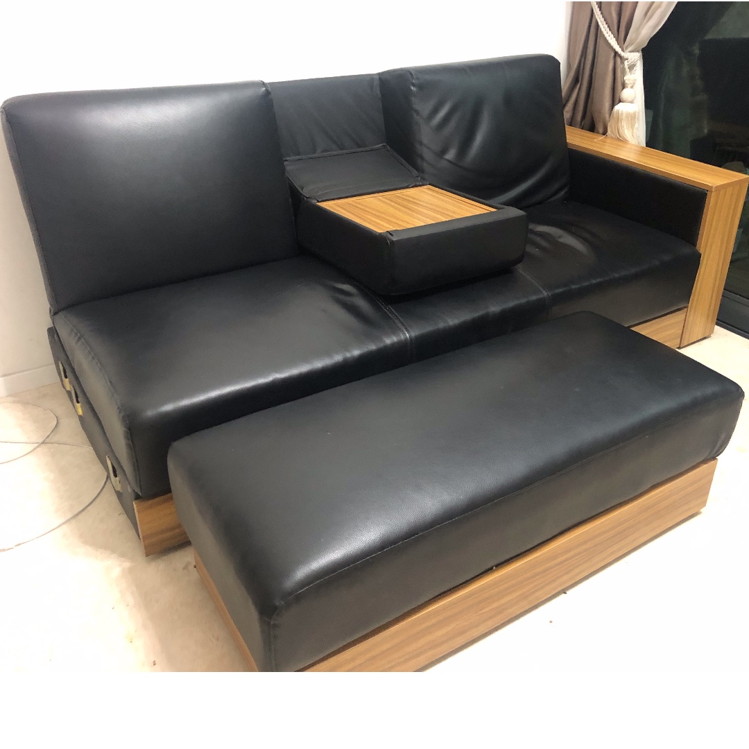 Sarai Storage Sofa Bed (PVC Black), Furniture, Sofas on Carousell